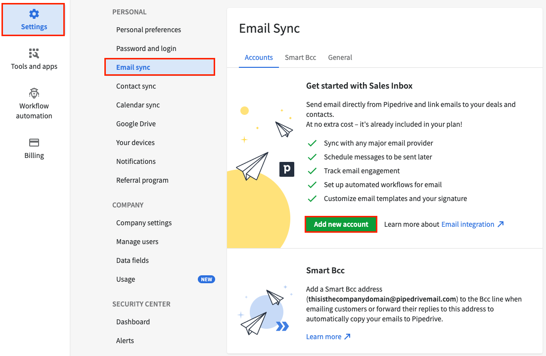 Email sync - Knowledge Base | Pipedrive